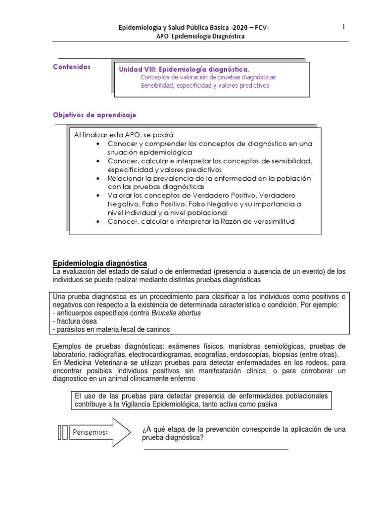 APO Epidemiolog Diagnostica 2020 | PDF | Sensibilidad y especificidad | Diagnostico medico