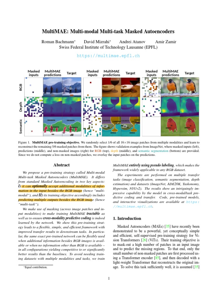 Multimae: Multi-Modal Multi-Task Masked Autoencoders | Download Free PDF | Image Segmentation ...
