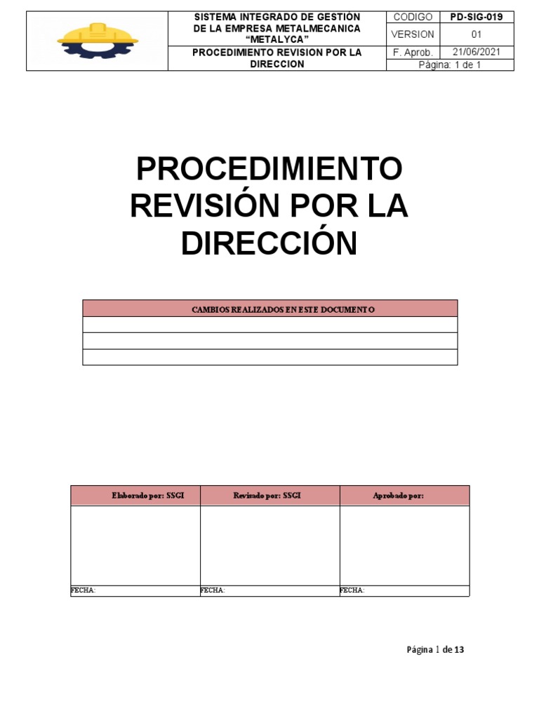 Procedimiento Revisión Por La Dirección | PDF | Calidad (comercial ...