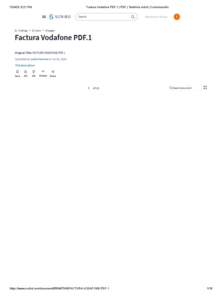 Factura Vodafone PDF.1 - PDF - Telefonía Móvil - Comunicación | PDF | Tecnología de información ...
