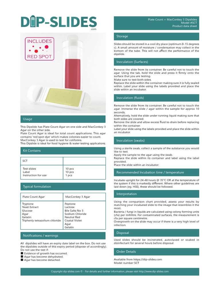 Storage: Plate Count + Macconkey 3 Dipslides Model #SCT Product Data ...