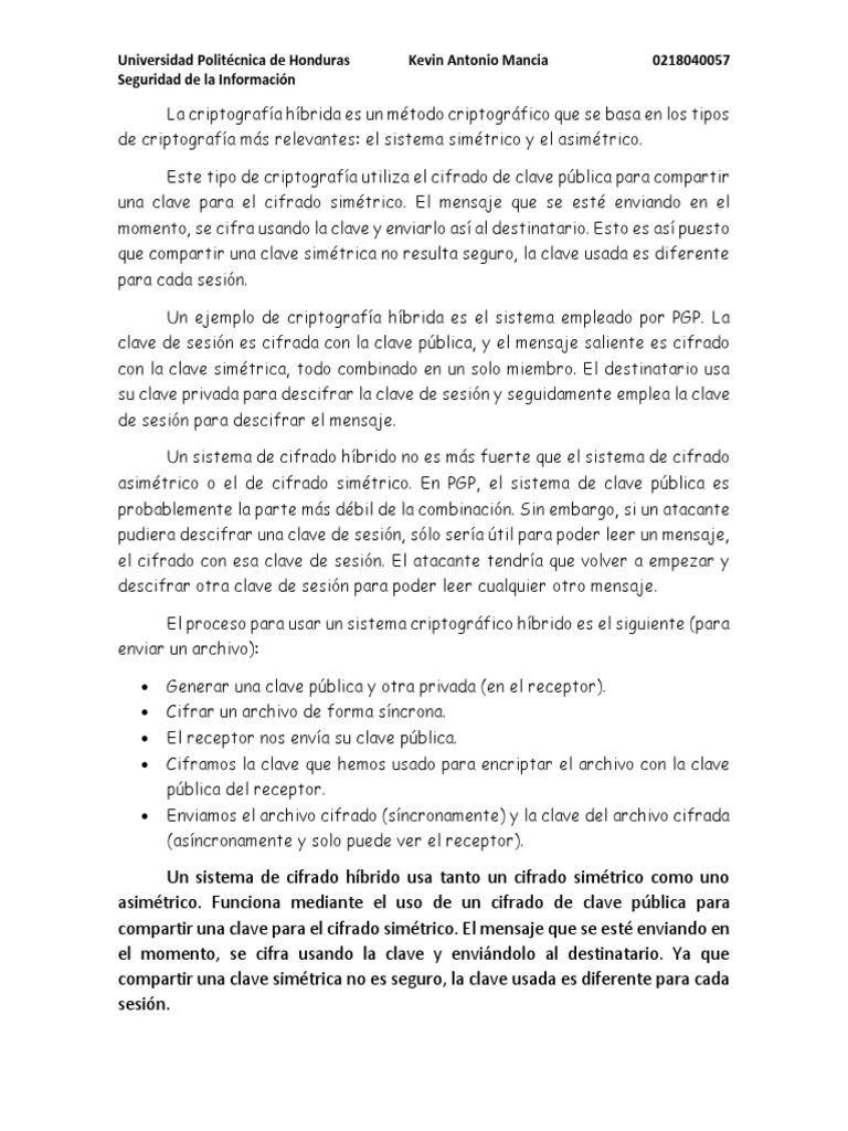 La Criptografía Híbrida | PDF | Cifrado | Clave (criptografía)