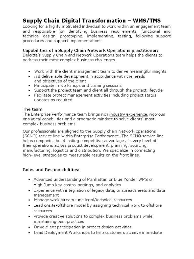 JD - SCNO Digital Transformation - WMS | PDF | Supply Chain | Product Lifecycle