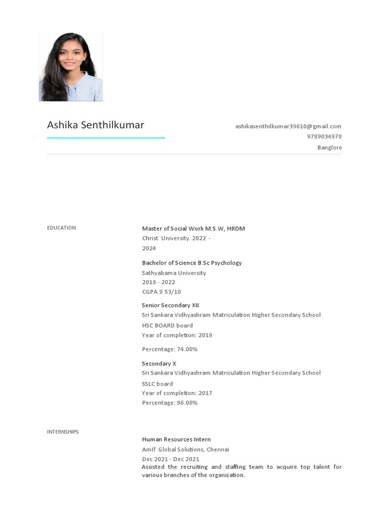 Ashika S Resume 1 | Download Free PDF | Business
