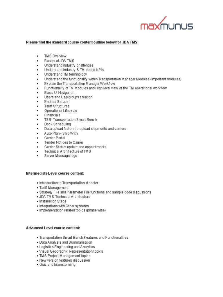 JDA TMS Course Content | PDF