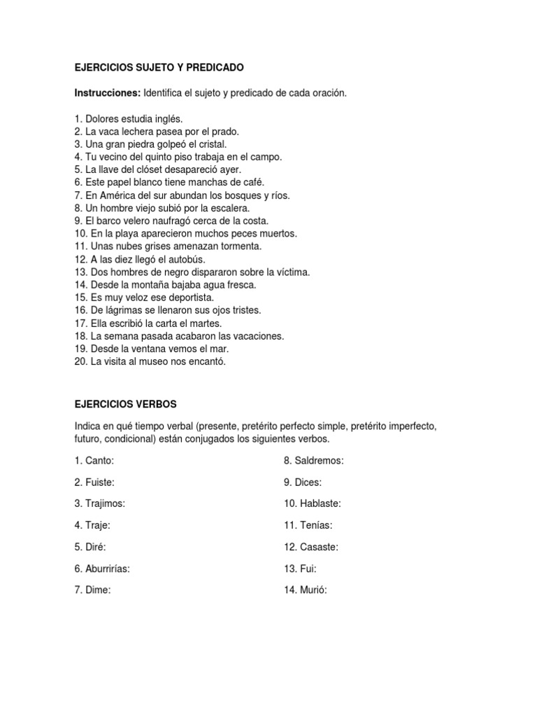 Ejercicios Gramática para 7° | PDF | Artes del Lenguaje y Comunicación