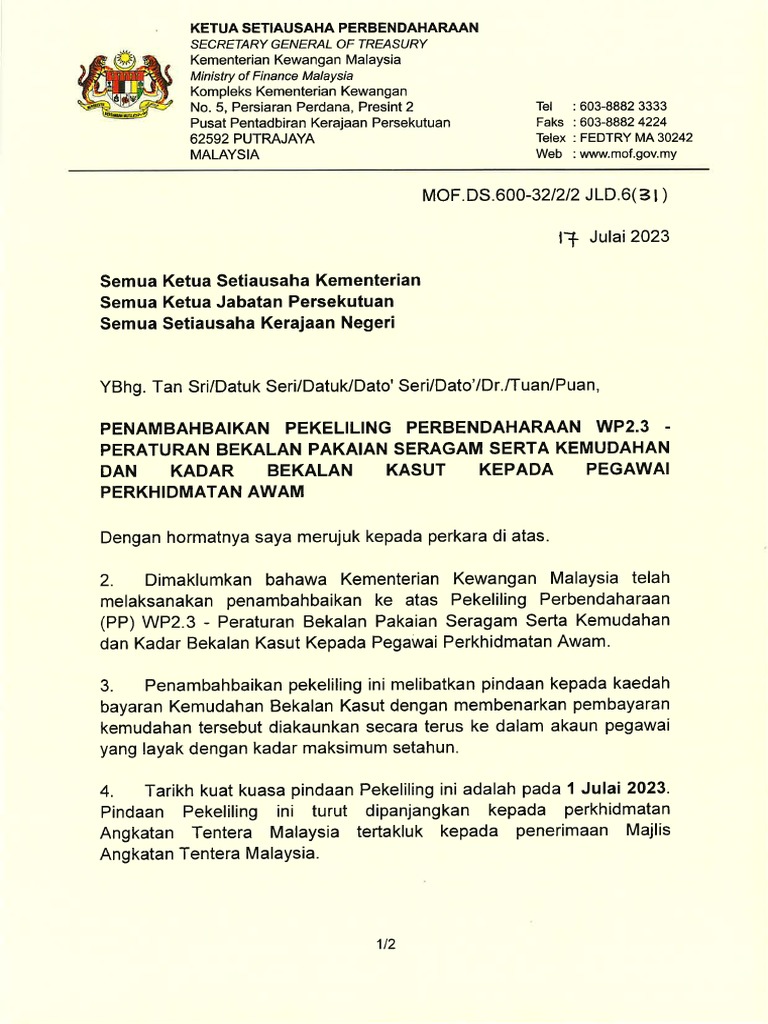 SURAT EDARAN MOF PENAMBAHBAIKAN PP WP2.3 | PDF