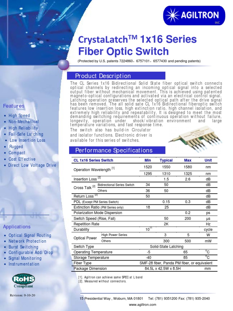 CrystaLatchTM 1x16 Series | PDF | Optical Fiber | Electronics