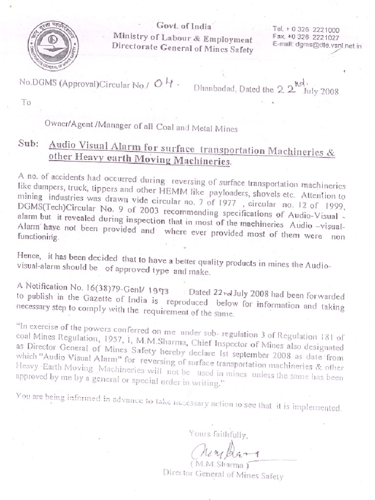 Dgms Circular No 4 of 2008 Ava at Hemm | PDF