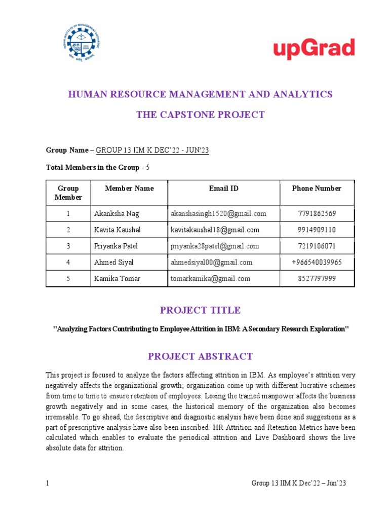 IIMK HRMA CapstoneProject Group 13 | PDF | Turnover (Employment ...