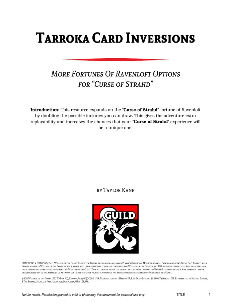 Tarokka Card Inversions (Curse of Strahd) | PDF | Gary Gygax Games | Dungeons & Dragons