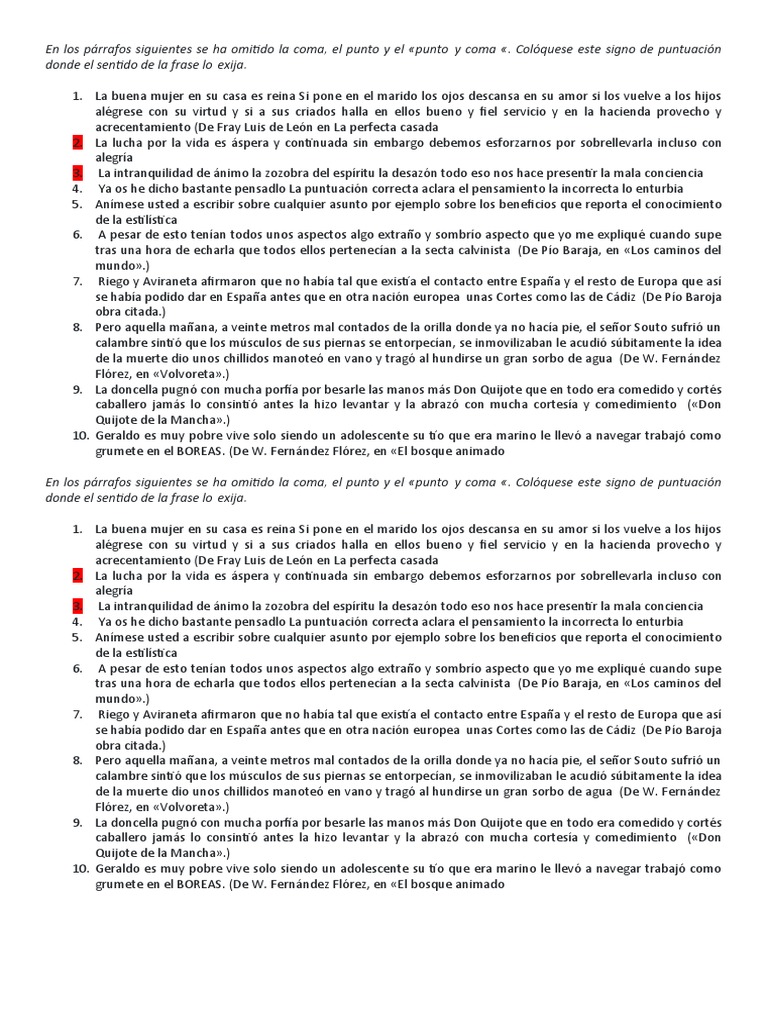 Puntuación en párrafos sin comas | PDF