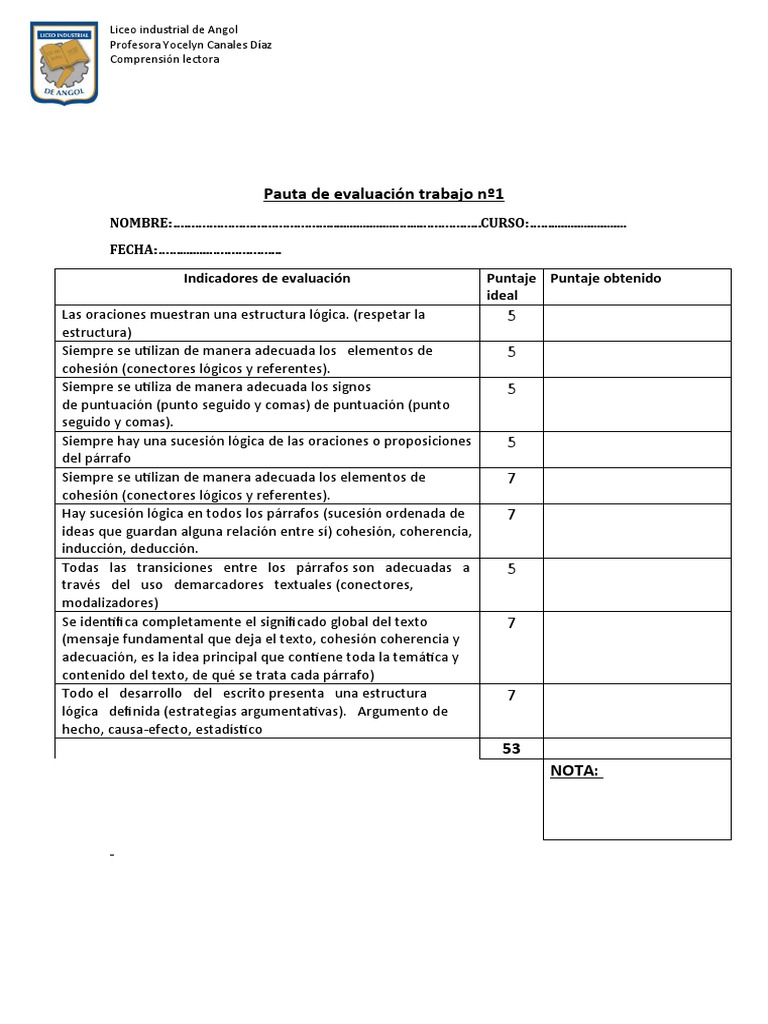 Pauta de Evaluaciòn | PDF