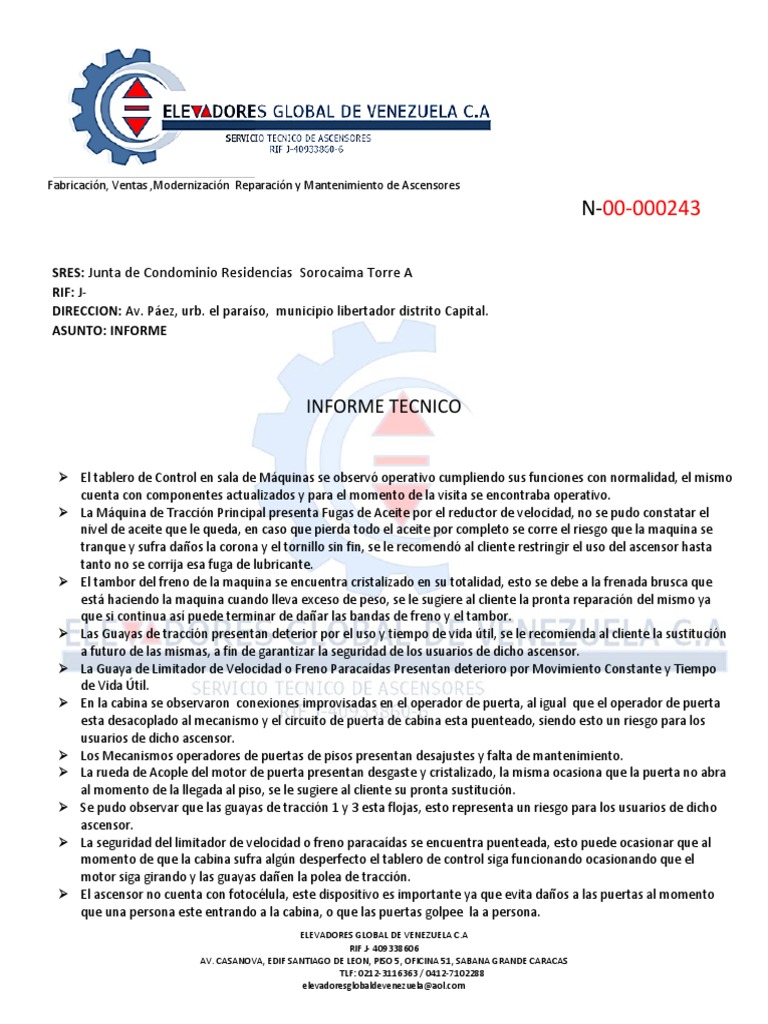 Informe de Inspeccion | PDF | Ascensor | Bienes manufacturados