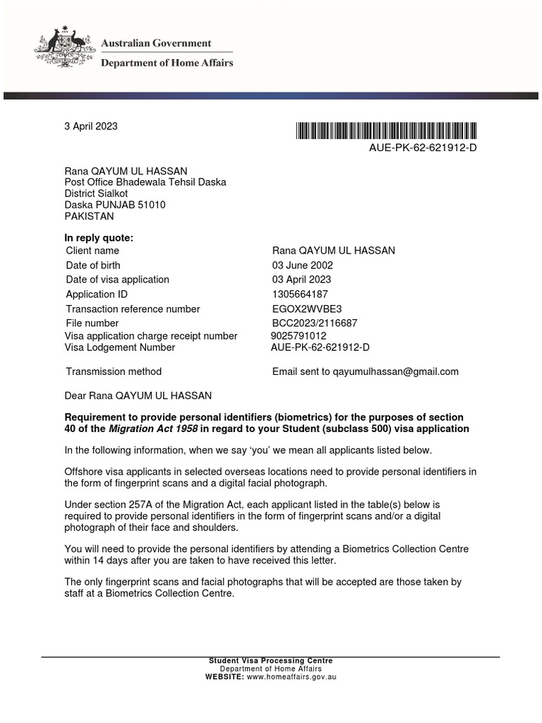 S257a (s40) Requirement To Provide Biometrics | PDF | Biometrics ...