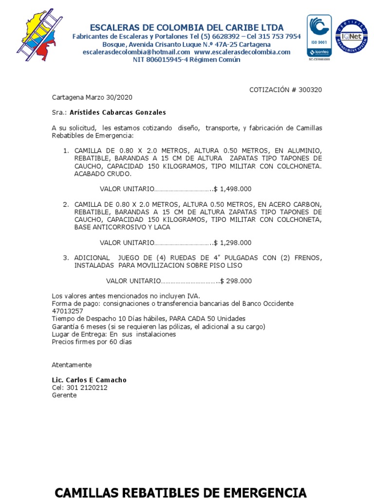 Cotizacion Aristides Cabarcas | PDF | Sector secundario de la economía