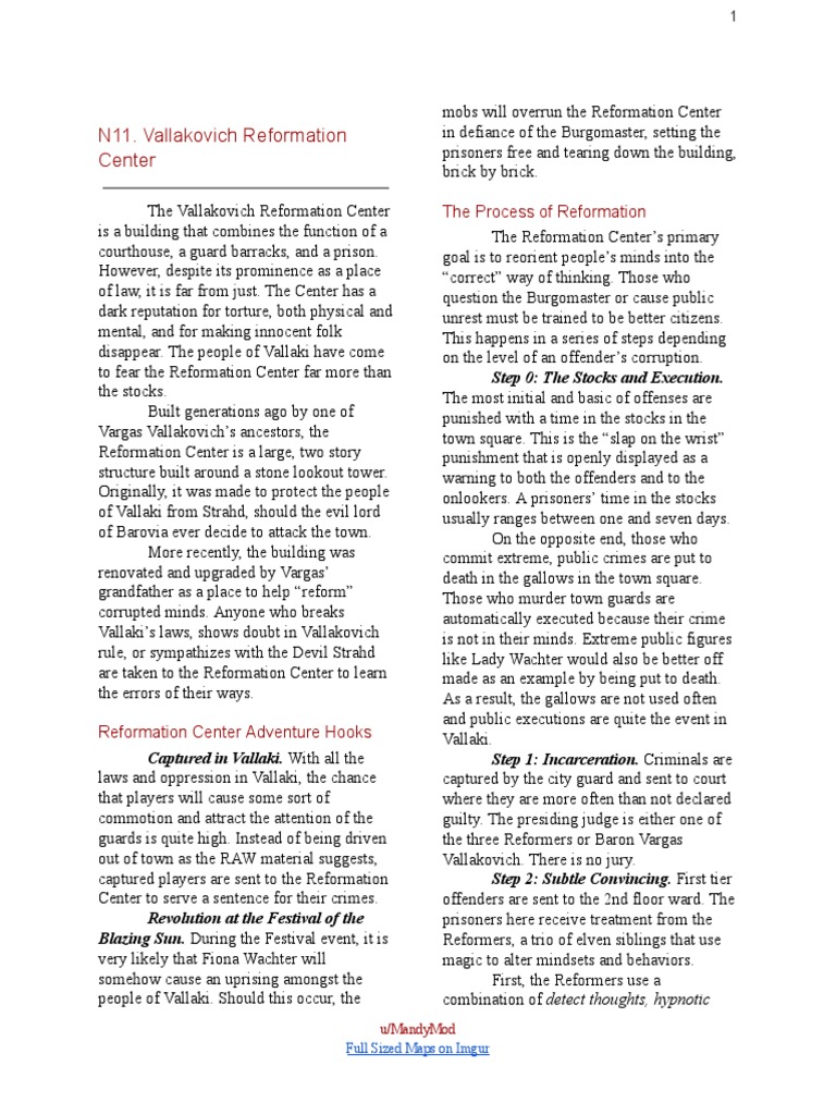 Vallaki Reformation Center Overview | PDF | Prison | Courtroom
