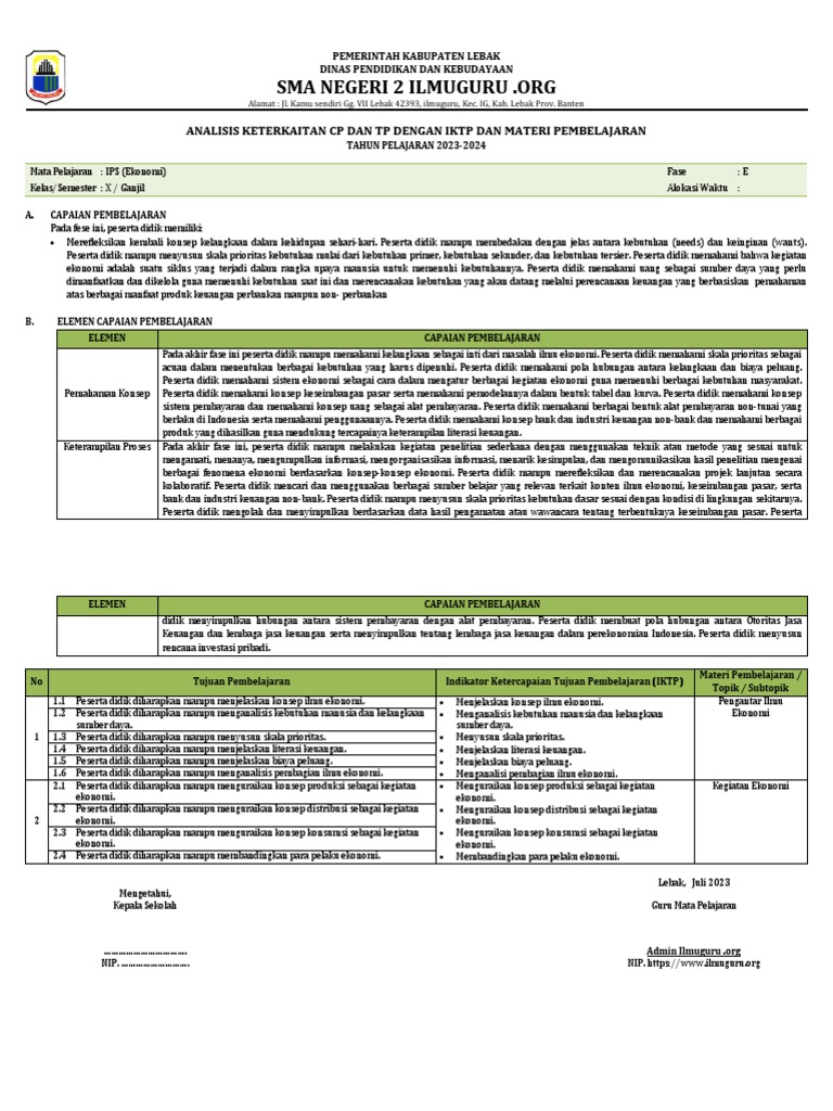 Analisis Keterkaitan CP Dan TP Eko X | PDF