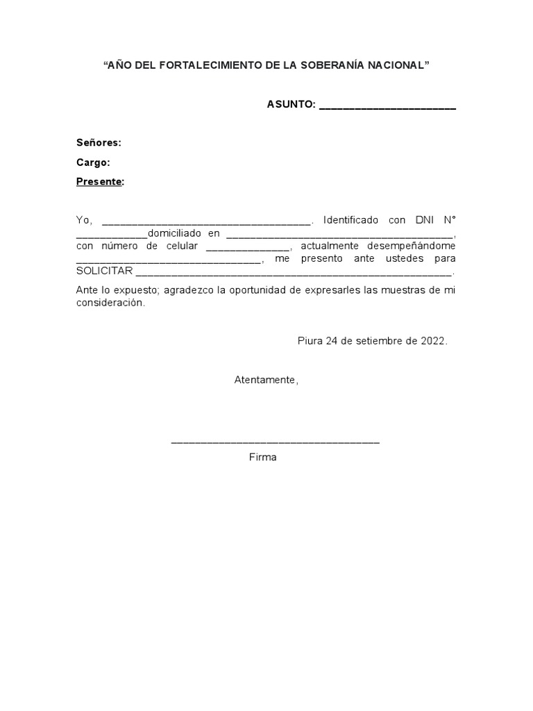 Modelo de Solicitud para Rellenar | PDF