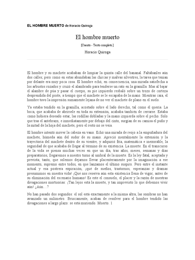 El Hombre Muerto de Horacio Quiroga | PDF