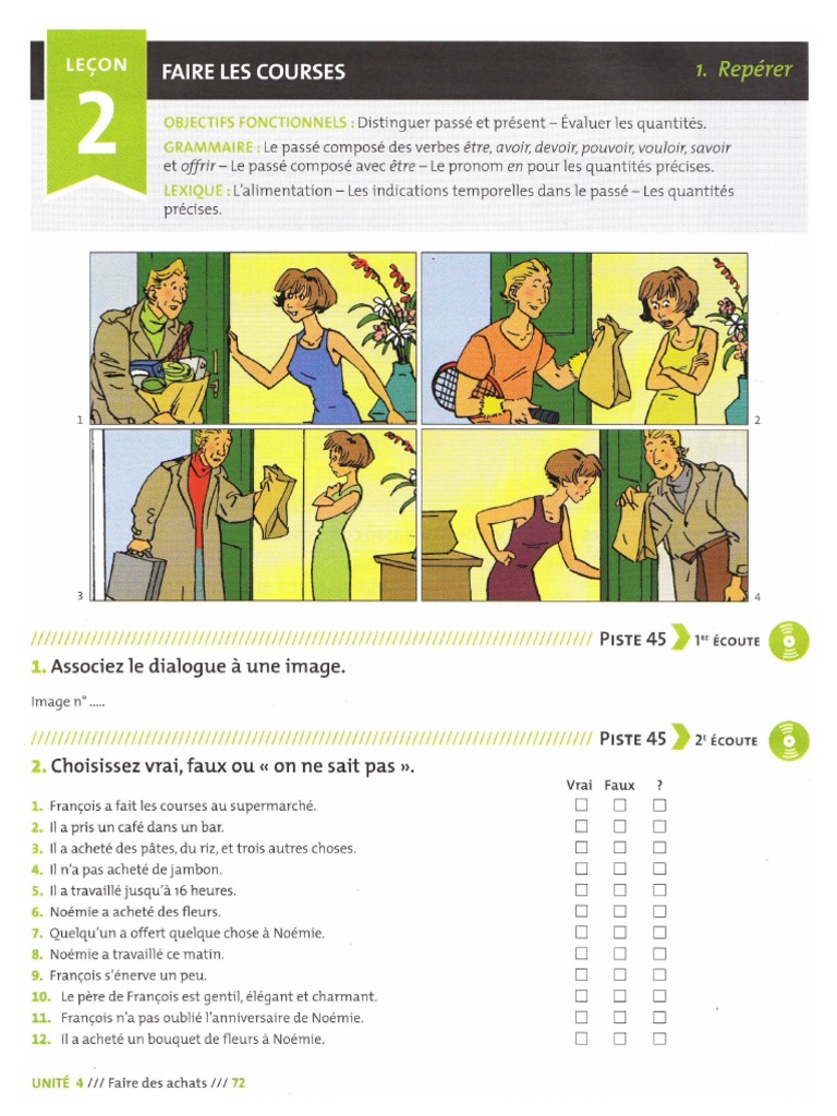 Écoute Passé Composé Compétences A2 Pages 72 Et 73 | PDF