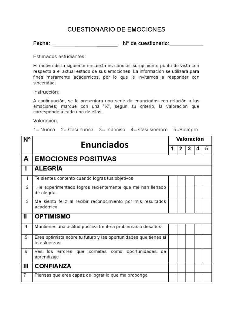 Cuestionario de Emociones | PDF | Las emociones | Sicología