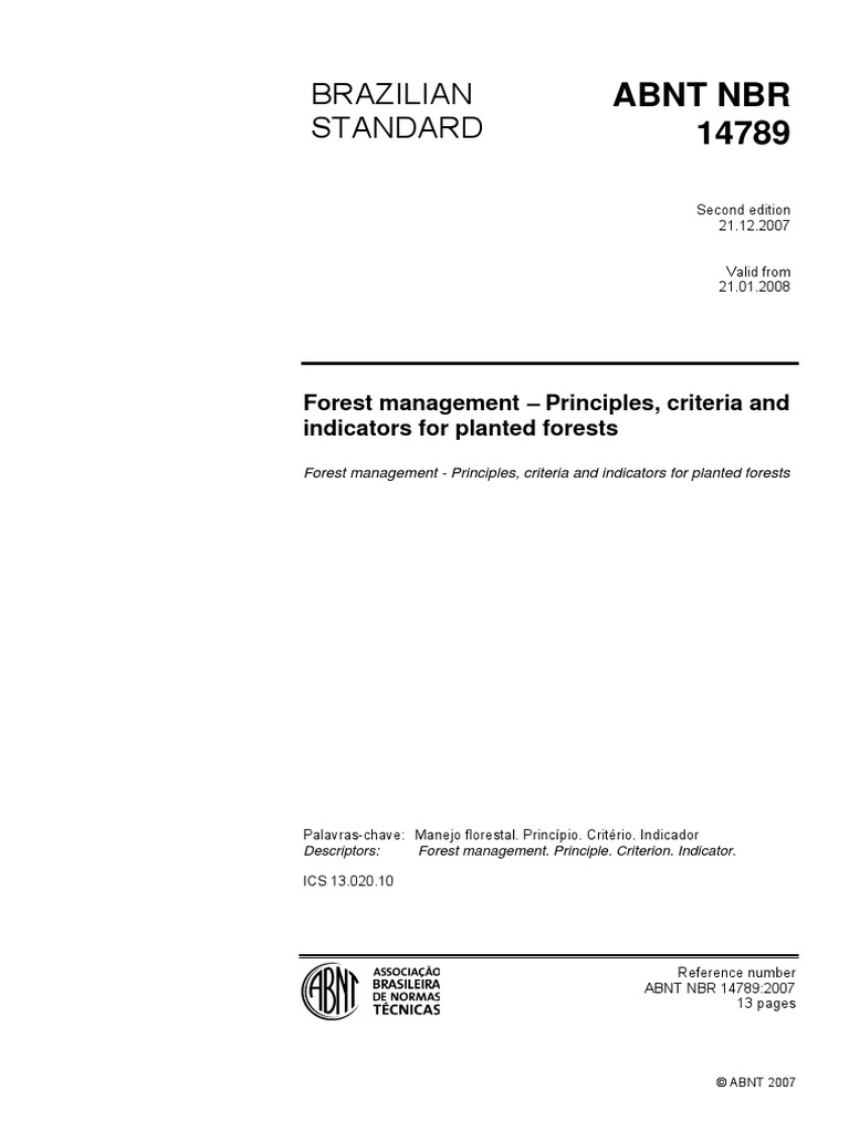 ABNT NBR 14789 - Forest Management - Principles, Criteria and ...