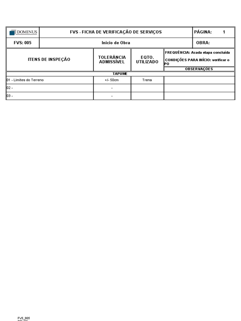 Fvs 005 Início De Obra Pdf
