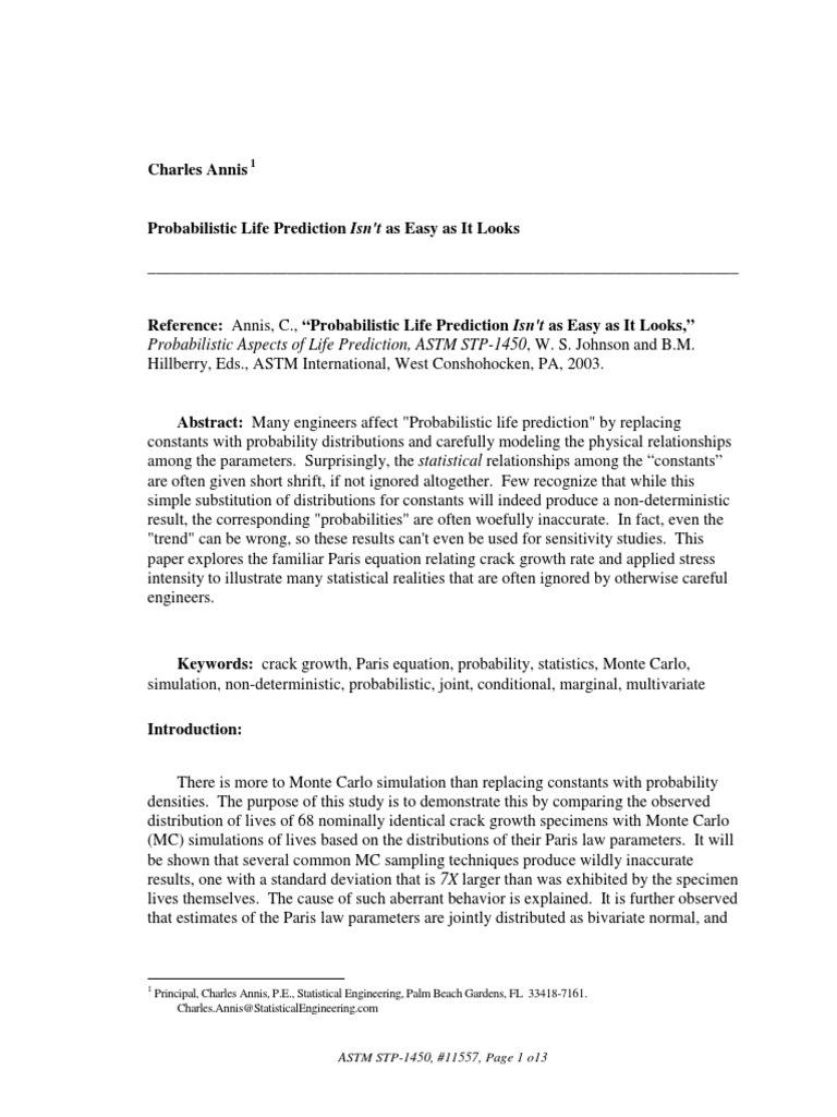 Annis ASTM STP-1450 ID11557 | PDF | Simulation | Statistics