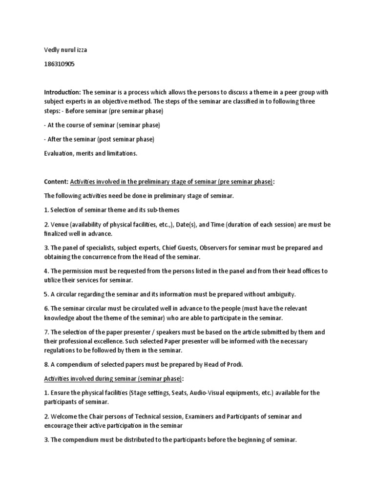 Seminar Planning and Execution Guide | PDF | Expert | Information