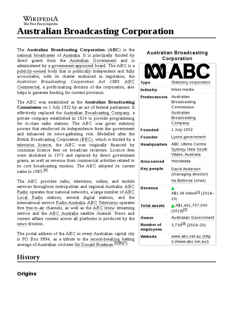 Australian Broadcasting Corporation: History | PDF | Broadcasting ...