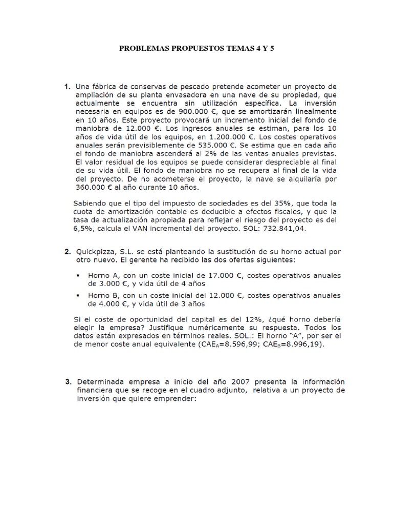 Relación de Problemas Temas 4 y 5 | PDF | Capital de trabajo | Business