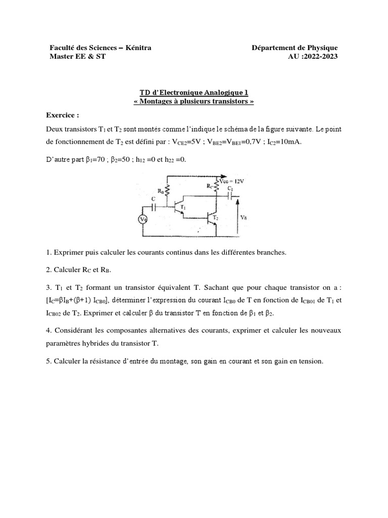 Exercice sur le montage Darlington | PDF