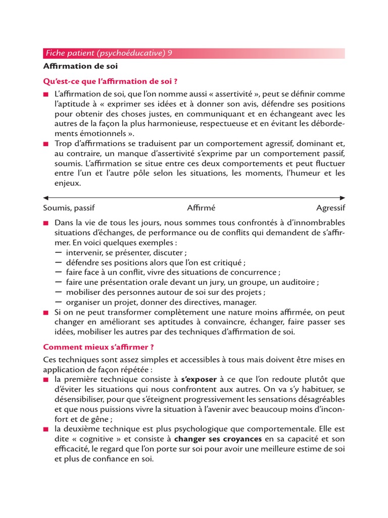 Fiche Affirmation de Soi | PDF | Thérapie cognitivo-comportementale | Concept de psychologie