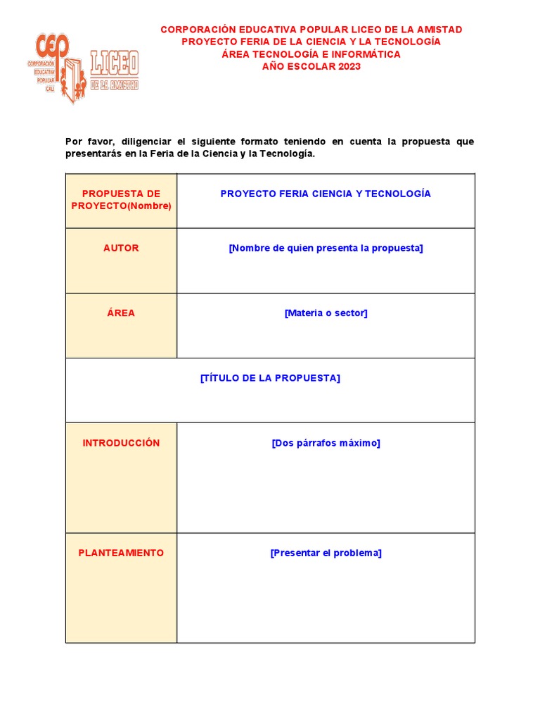 Plantilla Proyecto C&T | PDF