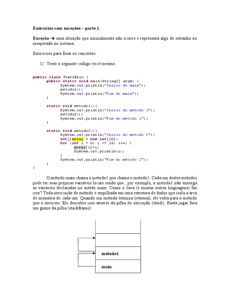 Exercícios Excecoes | PDF | Informática