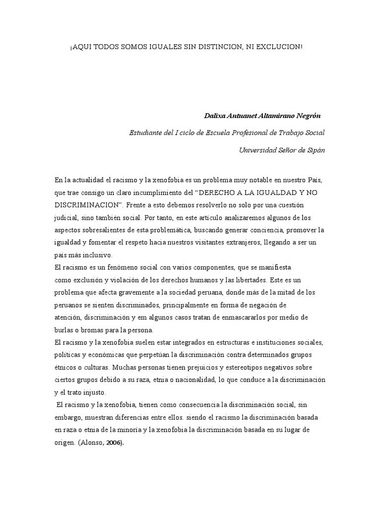 Articulo de Opinion Dalixa | PDF | Discriminación y relaciones raciales | Racismo