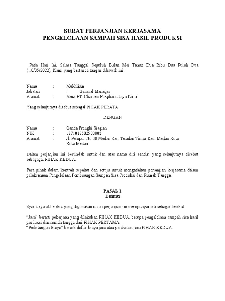 Surat Perjanjian Kerjasama | PDF