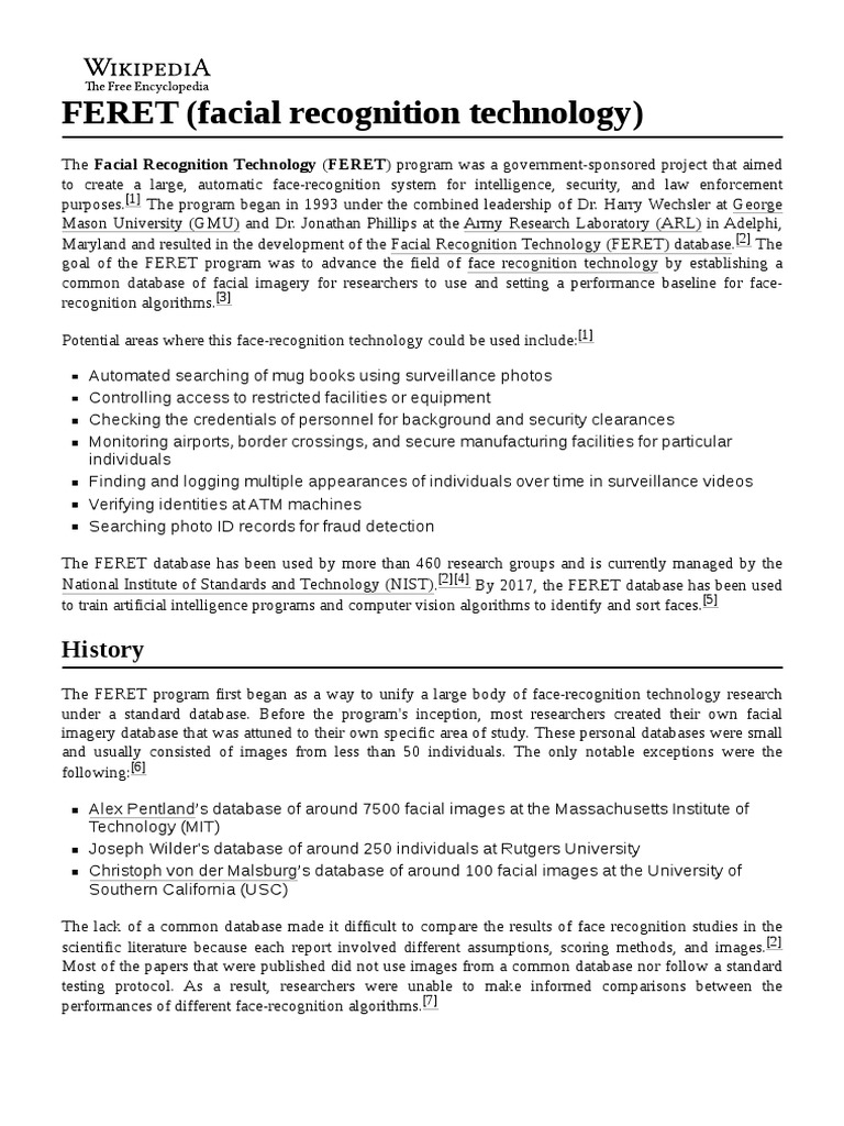 FERET (Facial Recognition Technology) | PDF | Cybernetics | Artificial Intelligence