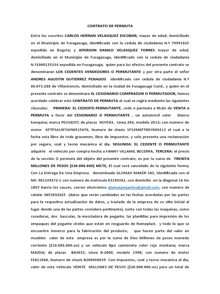 Contrato de Permuta | PDF | Finanzas y dinero