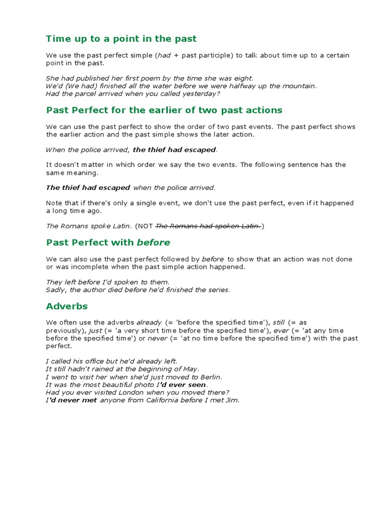 Past Perfect Theory | PDF