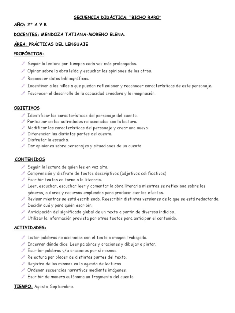 Secuencia Didáctica Bicho Raro | PDF