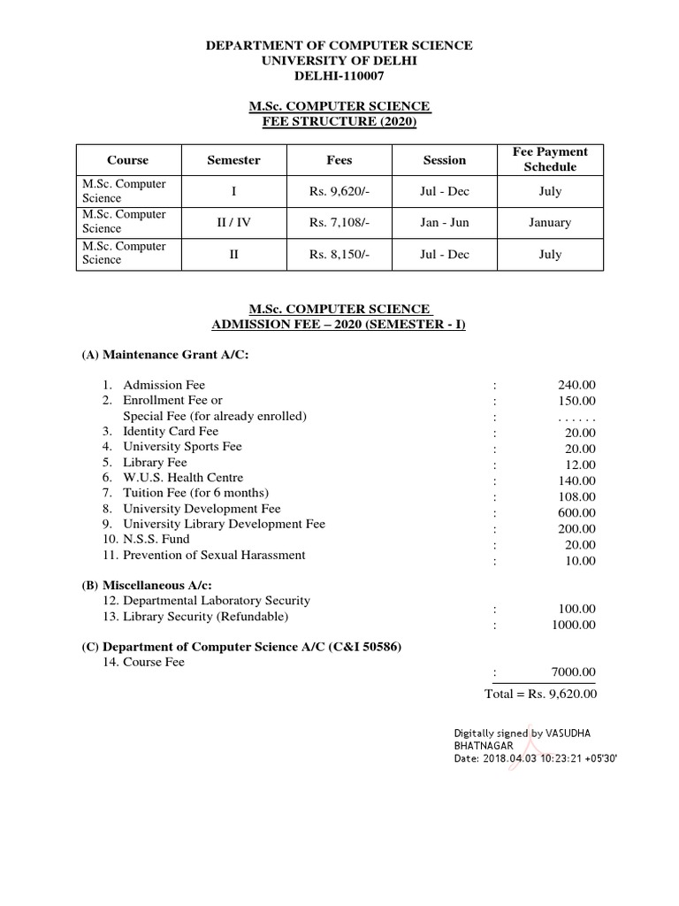 Mcs Fee Structure | PDF | Fee | Service Industries