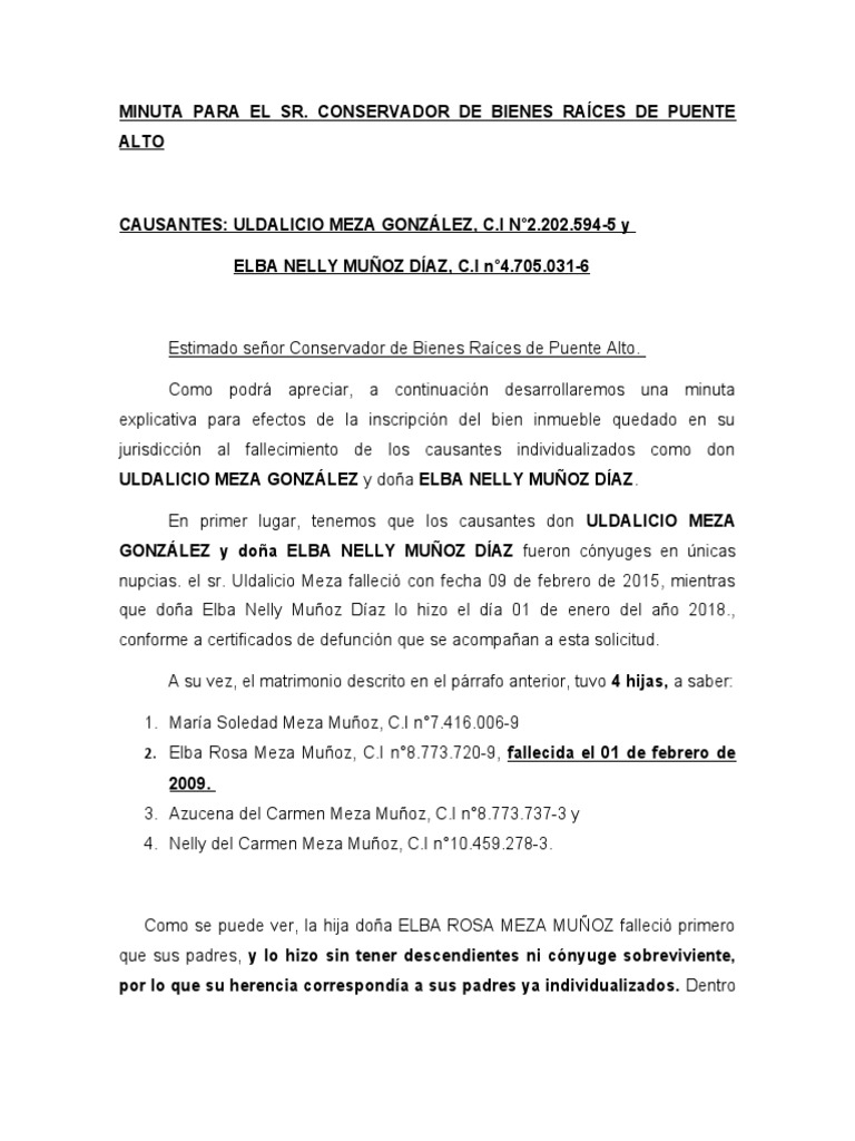 MINUTA CBR Pte - Alto - MEZA | PDF | Herencia | Justicia