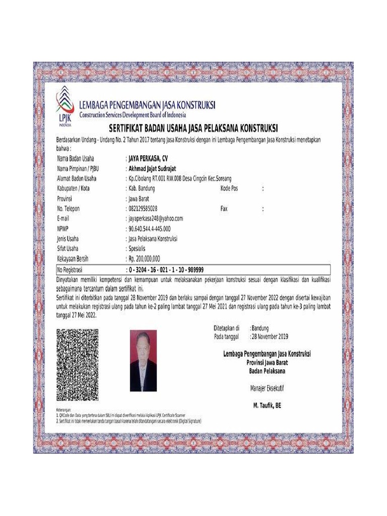 Sbu Spesialis CV - Jaya Perkasa | PDF