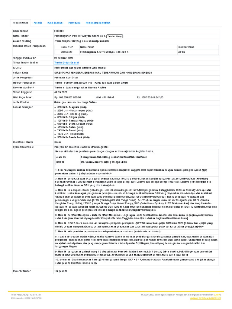 LPSE ESDM - Informasi Tender PJU TS WIL ID 1 | PDF