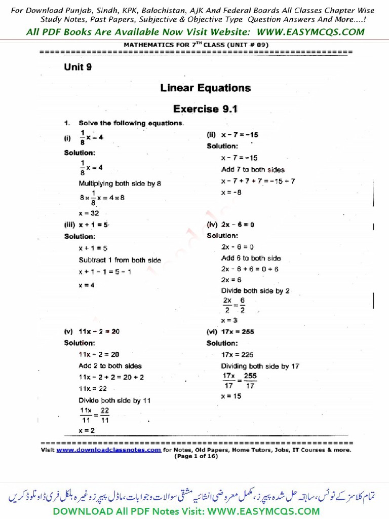 Unit 9 Linear Equations | PDF