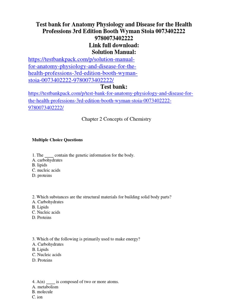Test Bank for Anatomy & Physiology 3rd Ed. | PDF | Atoms | Chemical Bond