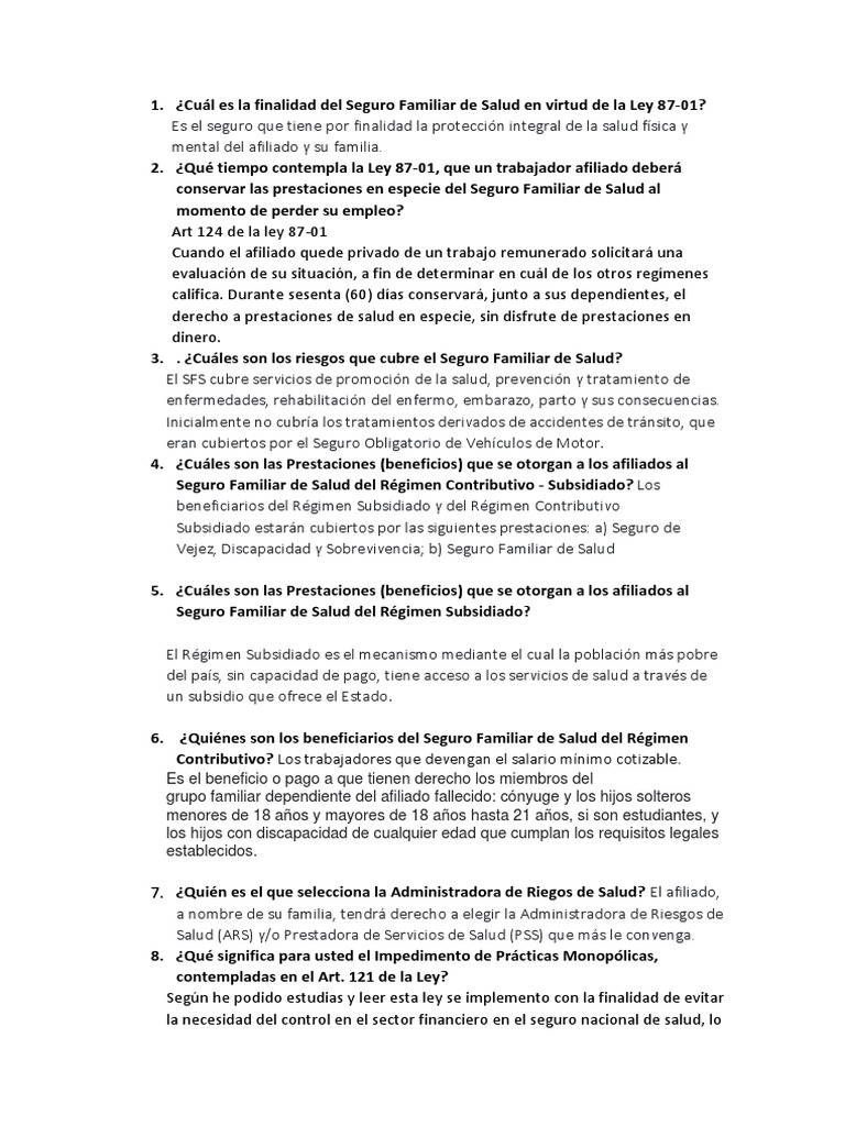 Cuál Es La Finalidad Del Seguro Familiar de Salud en Virtud de La Ley ...