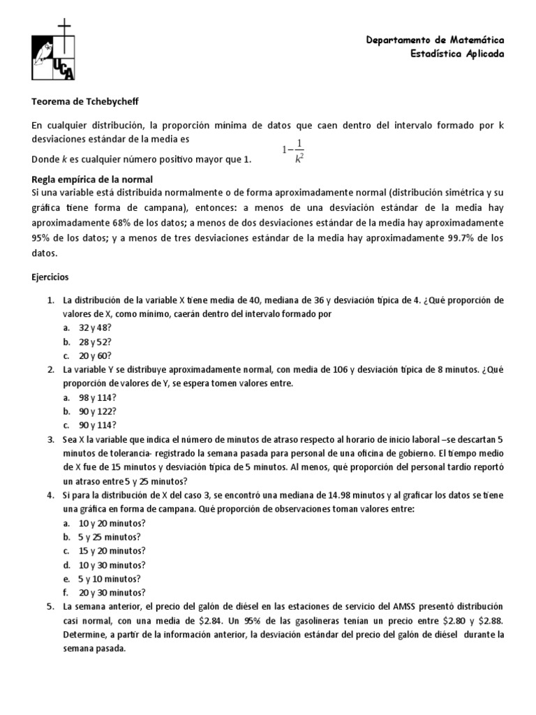 Estadística: Teorema de Tchebycheff y Regla Empírica | PDF | Desviación ...